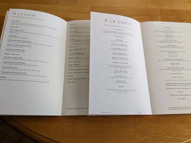BRITISH AIRWAYS FIRST Class Menus £3.95 - PicClick UK