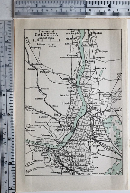 1959 INDIA INDIAN Pakistan Tourist Map Calcutta Environs Howrah Fort ...