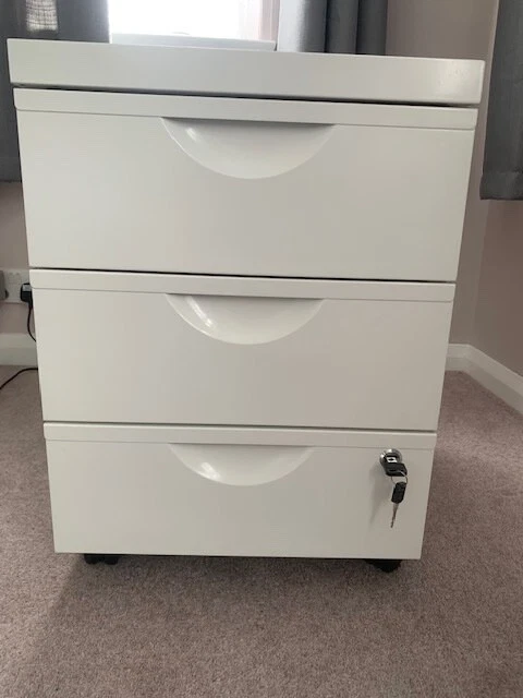 IKEA ERIK WHITE 3 drawer unit lockable (with keys), castors. Under desk ...
