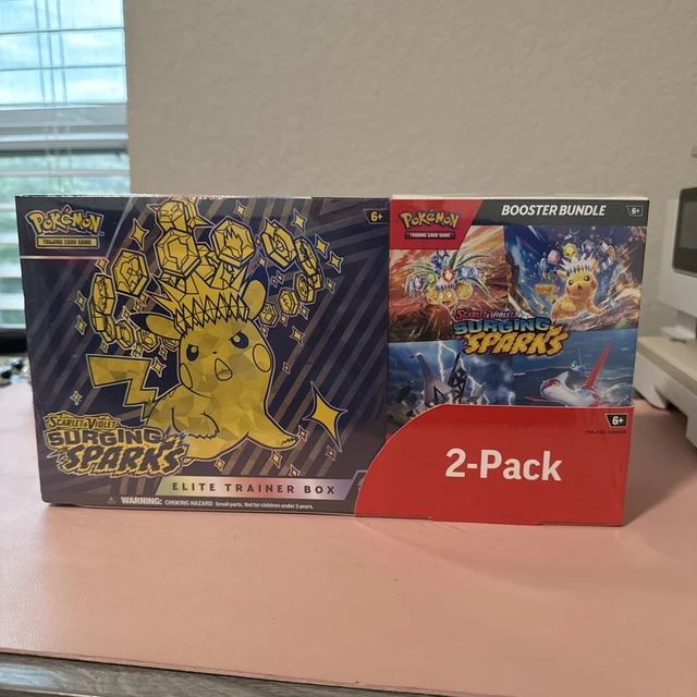 POKEMON SURGING SPARKS ETB + Booster Bundle Costco 2-pack Sealed £99.05 ...