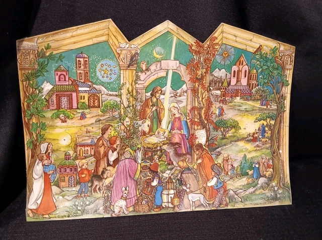 VINTAGE GERMAN Christmas Advent Calendar Nativity Scene Jesus 14" x10 ...