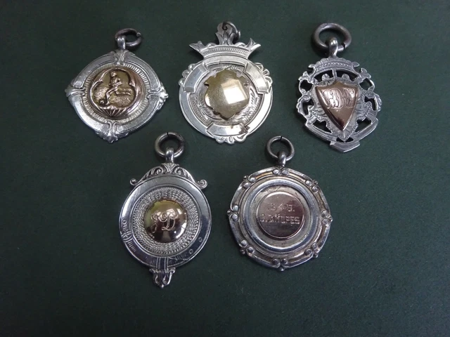 FIVE ASSORTED SILVER Fob Medals With Gold Infill Centres £52.72 ...
