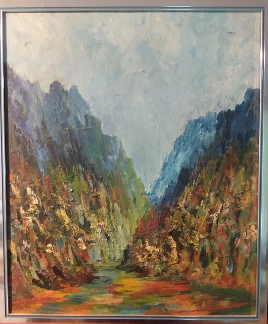 ORIGINAL OIL PAINTING/SIGNED/MODERN Abstract Landscape/Canyon/Impasto ...