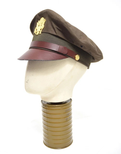 REPRO US ARMY WW2 Officers Peak Cap & Badge Brown WWII Replica Dress ...