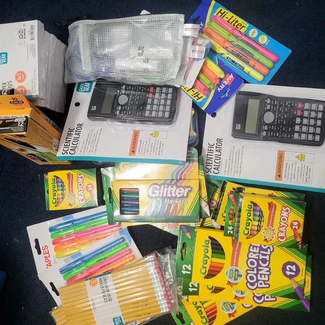 SCHOOL SUPPLIES BUNDLE Crayons Markers Pens Pencils Glue Scissors £34. ...