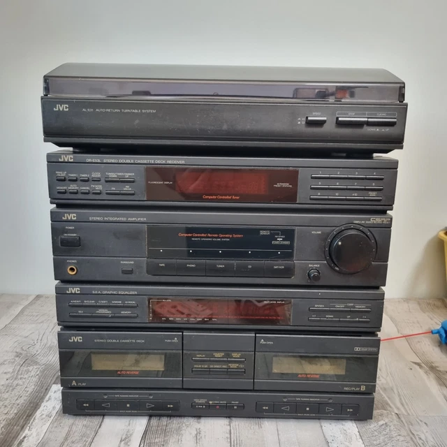 JVC DR-E53L STEREO Double Cassette Deck Receiver & Jvc Al-E31Bk Turntable Record £39.99 ...