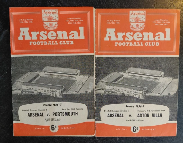 ARSENAL FC PROGRAMMES 1956-57 Season Eight In Total Good Condition ...