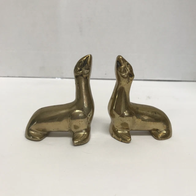 SOLID BRASS SEAL Pair Paperweight Collectible Sea Animals Figurines £9. ...