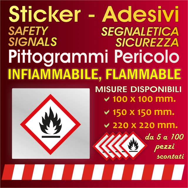 ADESIVI SEGNALETICA / Pittogrammi pericolo -Infiammabile, Flammable EUR ...