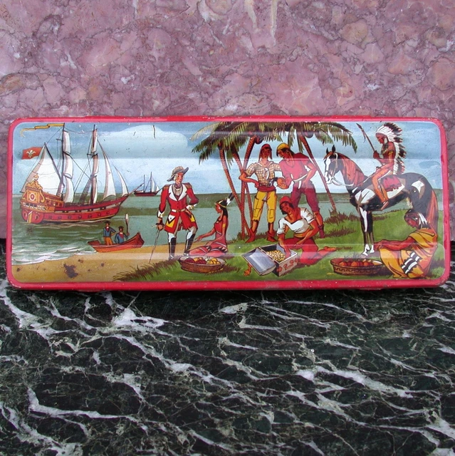 BOITE PEINTURE AQUARELLE vintage TOLE LITHOGRAPHIEE INDIENS découverte ...