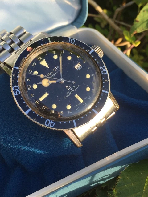 VINTAGE MEN'S HELSA Swiss Made 21 Jewel Skin Divers Watch Ollech & Wajs ...