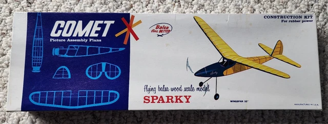 VINTAGE SPARKY BALSA Free Flight Rubber Power Model by COMET Kit #3408 ...