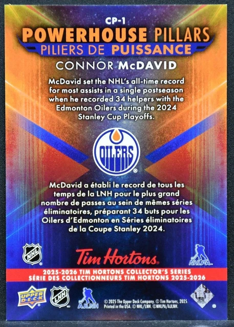 2025-26 UD TIM Hortons Powerhouse Pillars Connor McDavid CP-1 Edmonton ...