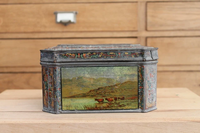 ANTIQUE HUNTLEY PALMERS Reading London Box Tin Lithographed Tole Box £ ...