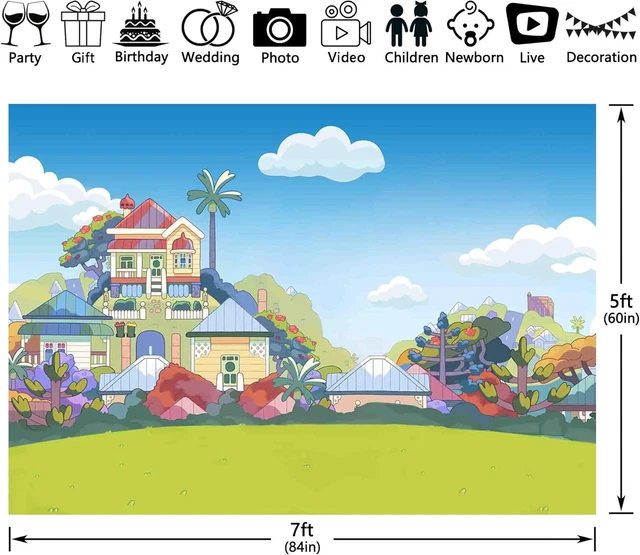 7X5FT BLUE DOG Theme Backdrop Cartoon Sky Building Photography ...