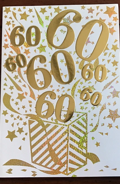 HAPPY 60TH BIRTHDAY, Raised print celebrating 60 in gold, Greeting Card ...