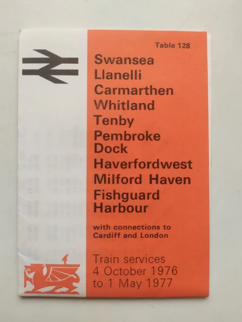 BRITISH RAIL POCKET Timetable Swansea Tenby Pembroke Dock Fishguard ...