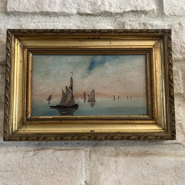 PETIT TABLEAU ANCIEN Encadré Peinture Huile Sur Panneau Marine Signée L. Paler EUR 69,00 ...