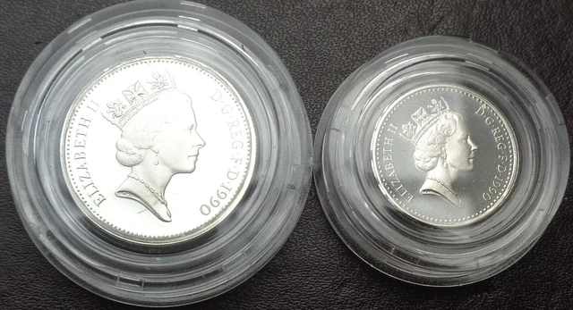 ROYAL MINT 1990 Silver Proof 5p Five Pence Two Coin Set + Case + COA £ ...