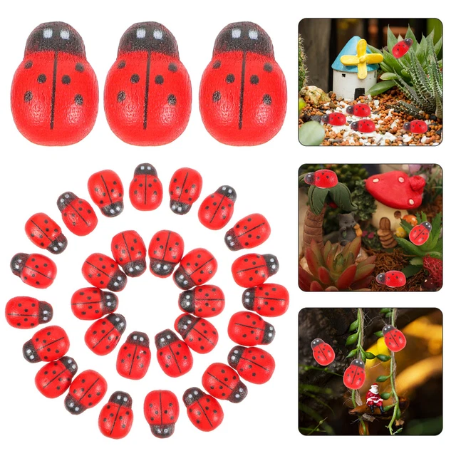100 PCS MINI Simulative Ladybugs Micro Landcape Garden Statue Miniature ...