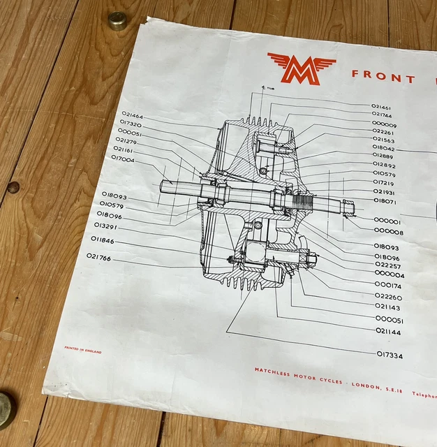 VINTAGE MATCHLESS FRONT Hub Exploded Diagram Poster Motor Cycles Bike ...
