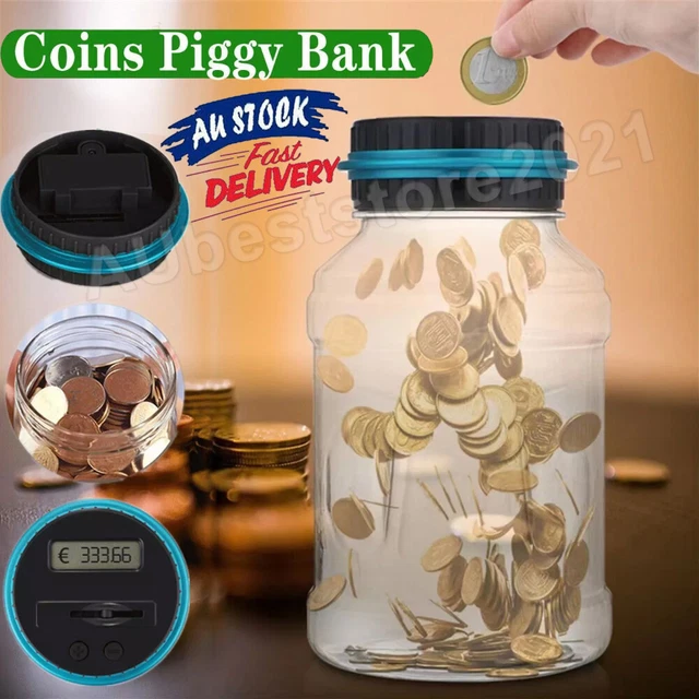 AUSSIE COIN MONEY Counting Jar Digital LCD Display OZ Coins Piggy Bank ...