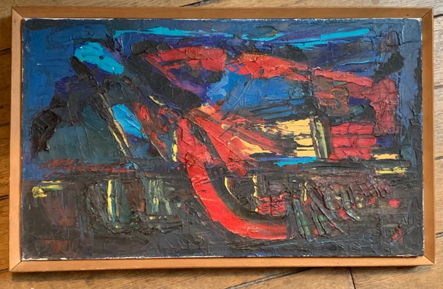 ABSTRACTION LYRIQUE COMPOSITION 1950's tableau huile sur toile Lydie ...