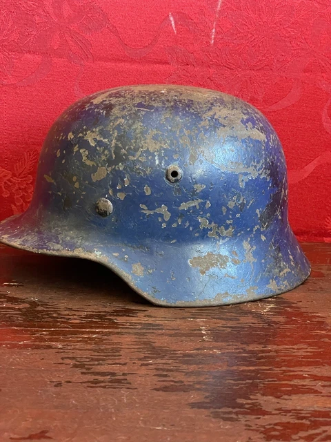 RARE BLUE M35 Helmet WWII Pre-1943 German Stahlhelm Steel WW2 Stamped ...