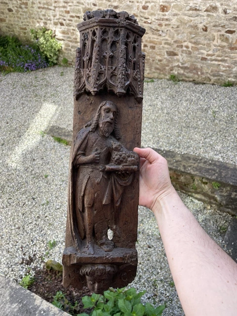 PANNEAU EN CHÊNE sculpté représentant Saint Jean Baptiste dais gothique ...