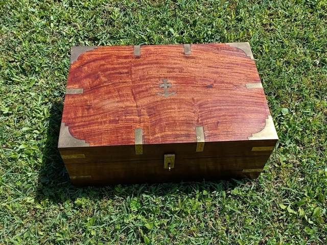 GRAND COFFRET DE Marine en Acajou et Laiton Ancien. EUR 159,00 ...
