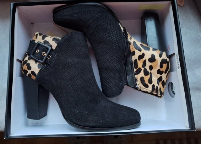 DUNE WOMEN LEOPARD-PONY Side Buckle Block Heel Ankle Boot Uk7/40 ...