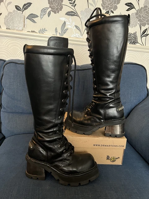 NEW ROCK M.237 TALL Knee High Black Leather Chunky Heel Goth Punk Boots ...