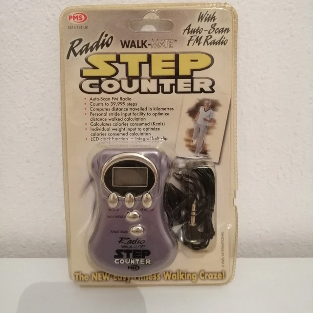 VINTAGE PMS WALK Mate Step Counter FM Auto-Scan Radio Pedometer Purple ...