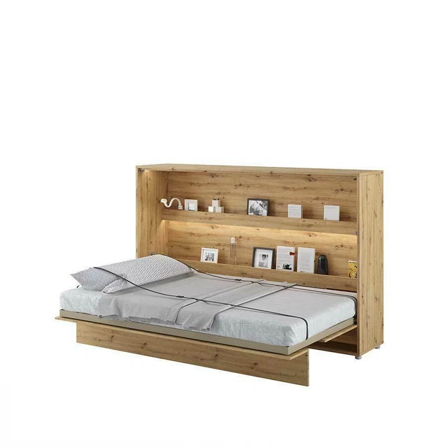 LIT ESCAMOTABLE LENART Lit Mural 120x200 Chêne Bed Concept Gris ...