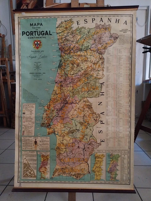 CARTE DU PORTUGAL de 1960 en toile plastifiée. 1,05mx 0,69m EUR 50,00 ...