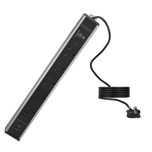 5 SOCKET SURGE Protected Extension Lead UK Plug Outlet & 2 USB Port ...