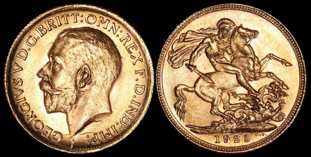 AUSTRALIA 1925S KGV Gold Sovereign - Variety hollow neck & die crack ...