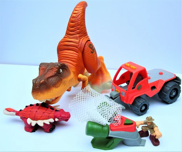 PLAYSKOOL T-TREX & Ankylosaurus Dinosaurs Truck & Firing Net Man Figure ...