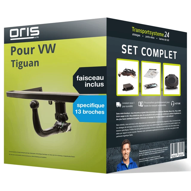 ATTELAGE POUR VW Tiguan 07-16 Amovible Oris + Faisceau spécifique 13 ...