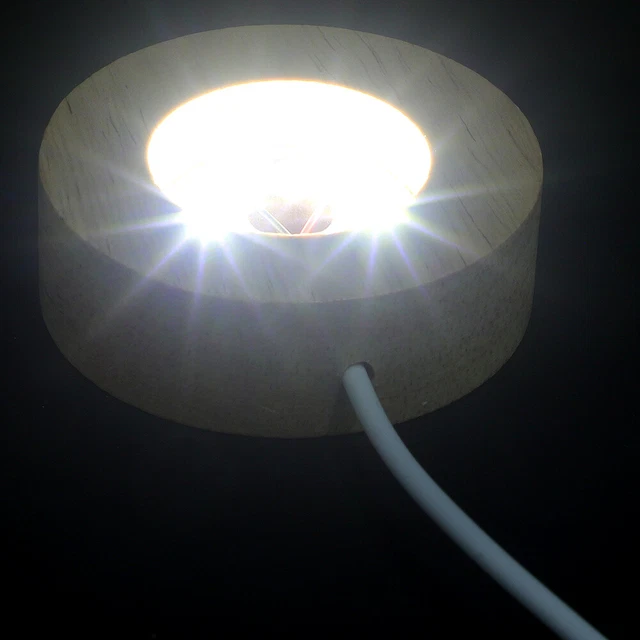 WOODEN LED LIGHT Display Pedestal Wooden Light Base Crystal Ball Round ...