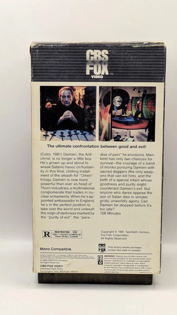 THE OMEN III / The Final Conflict VHS Tape Movie Film 1984 CBS Fox Sam ...