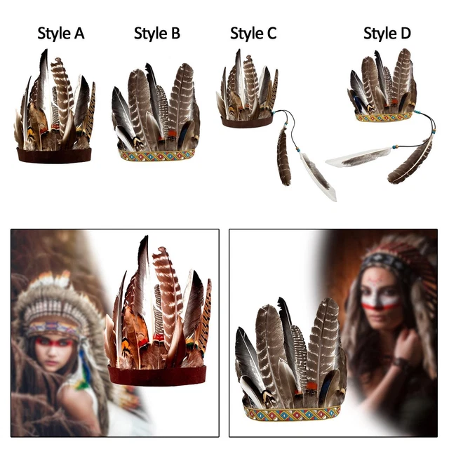 FEATHER HEADDRESS INDIAN Headpiece Hair Band Head Accessories Headband ...