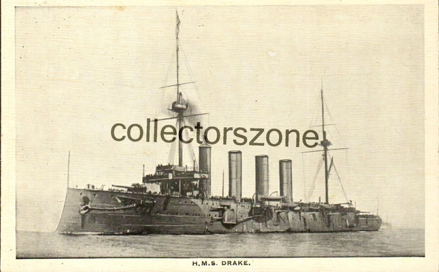 ROYAL NAVY Armoured Cruiser HMS Drake 1903-17 sunk Printed postcard EUR ...