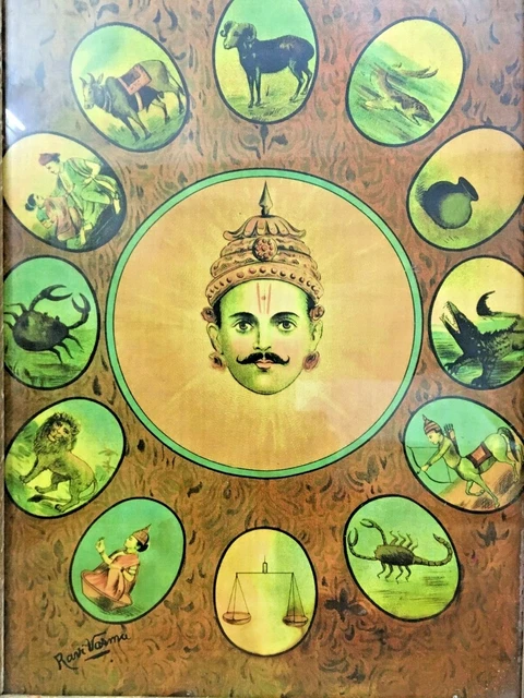 ANTIQUE OLD RAJA Ravi Varma Dwadasha Rash, the Zodiac Vintage Indian ...