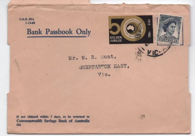AUSTRALIA - 1962 Commonwealth Savings Bank commercial Cover (037W-6) $0 ...