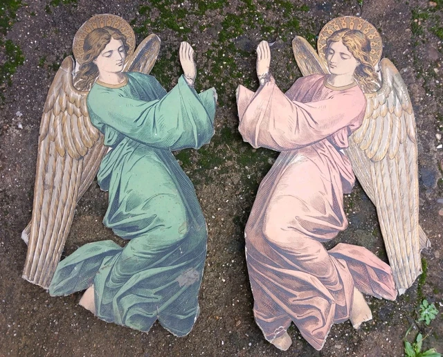 PAIR ANGELS OF Crib Lithography Cardboard Xixth Large Format £410.18 ...
