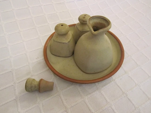 TREMAR STONEWARE POTTERY Cornish Cruet Set Salt Pepper Vinegar £26.70 ...