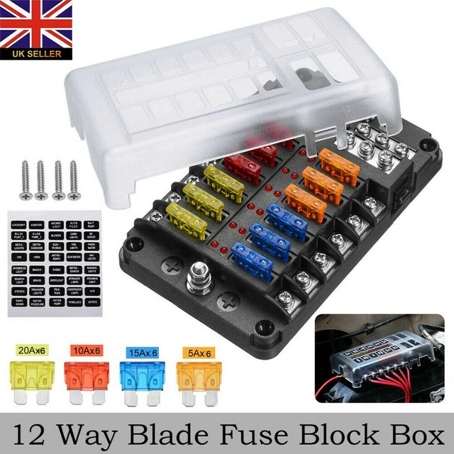 CAR FUSE BOX 12 Way for Standard Blade Fuses Holder Auto Marine Bus Bar ...