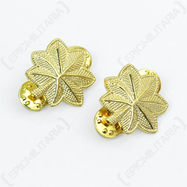 US ARMY MAJOR OFFICER Rank Insignia Gold Badges American Military Oak ...