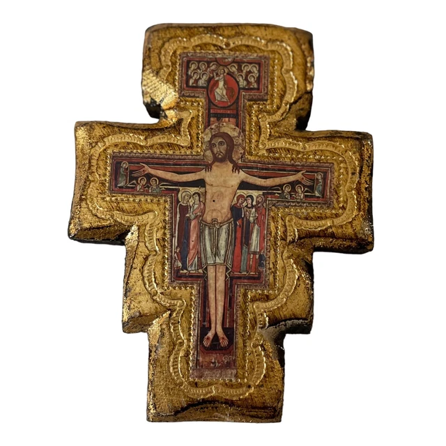 VINTAGE SAN DAMIANO Wood Crucifix ICON Religious Catholic Orthodox ...